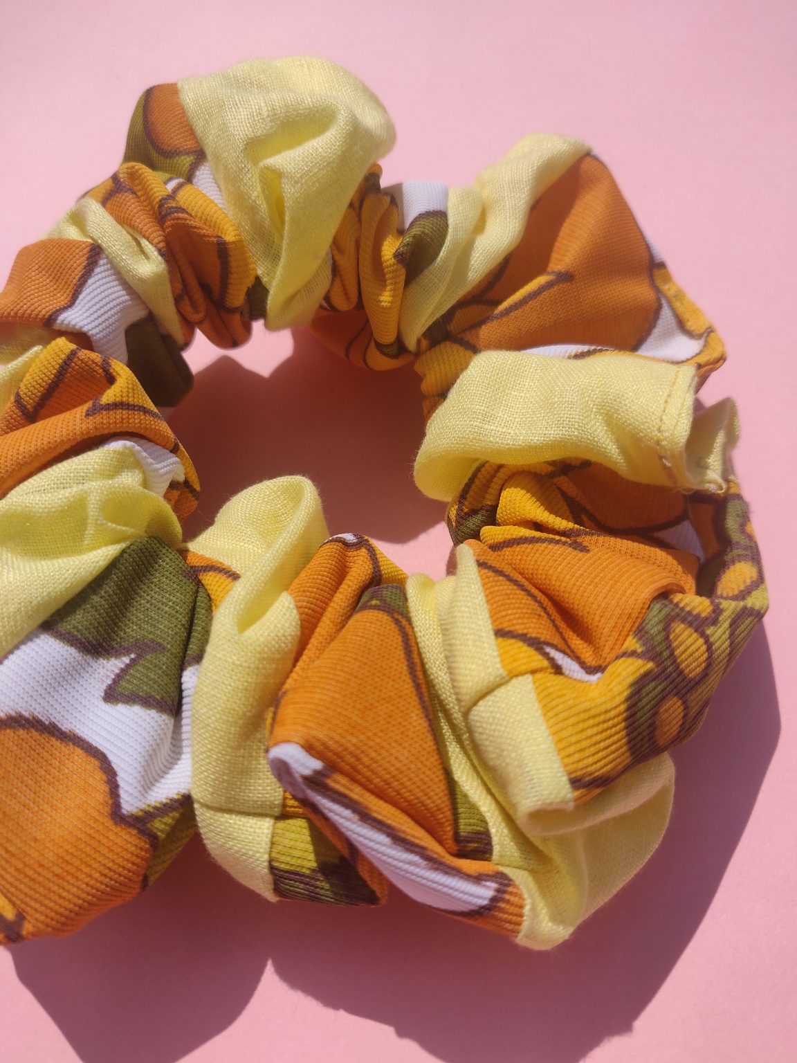 Yellow Flower Patchwork Scrunchie - Luxury Handmade Hair Accessories